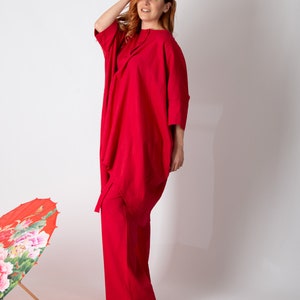 Linen Clothing, Summer 2 Piece Linen Set, Women Linen Outfit, Red Linen ...