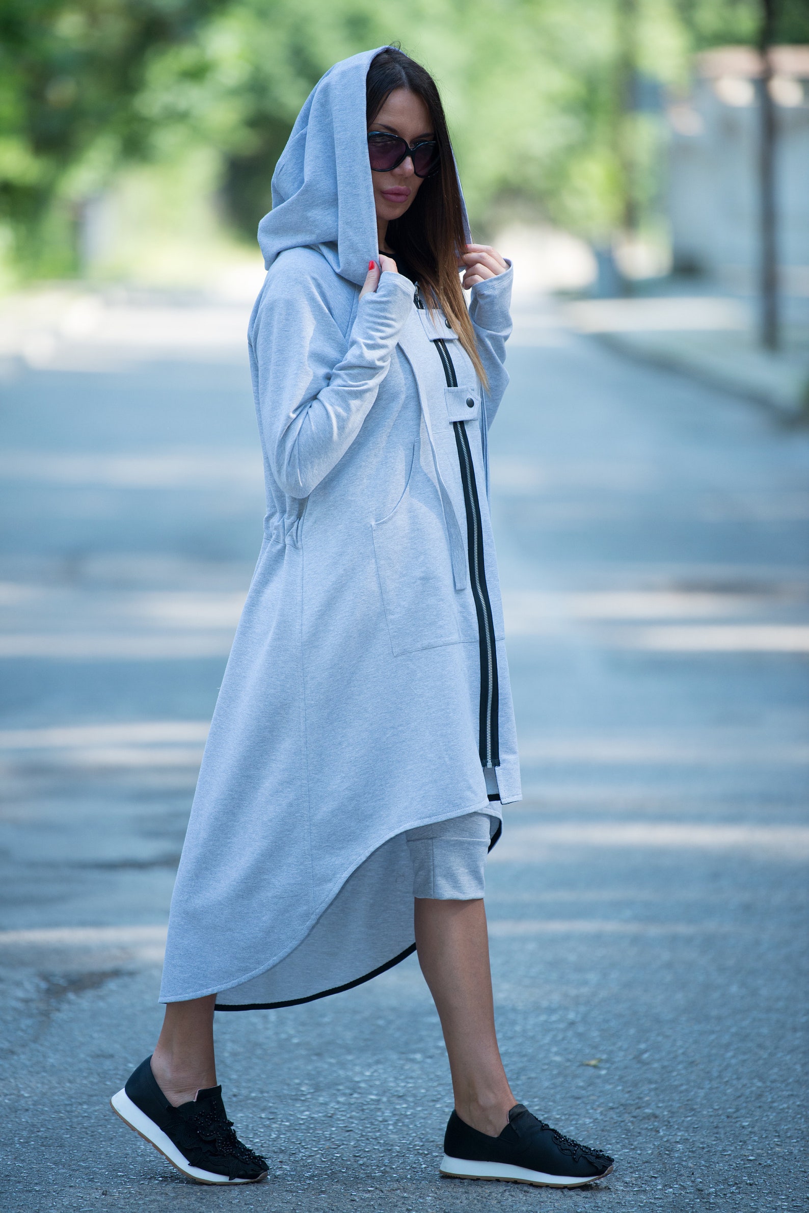 Long Hooded Sweatshirt Zip up Cotton Hoodie Long Womens | Etsy