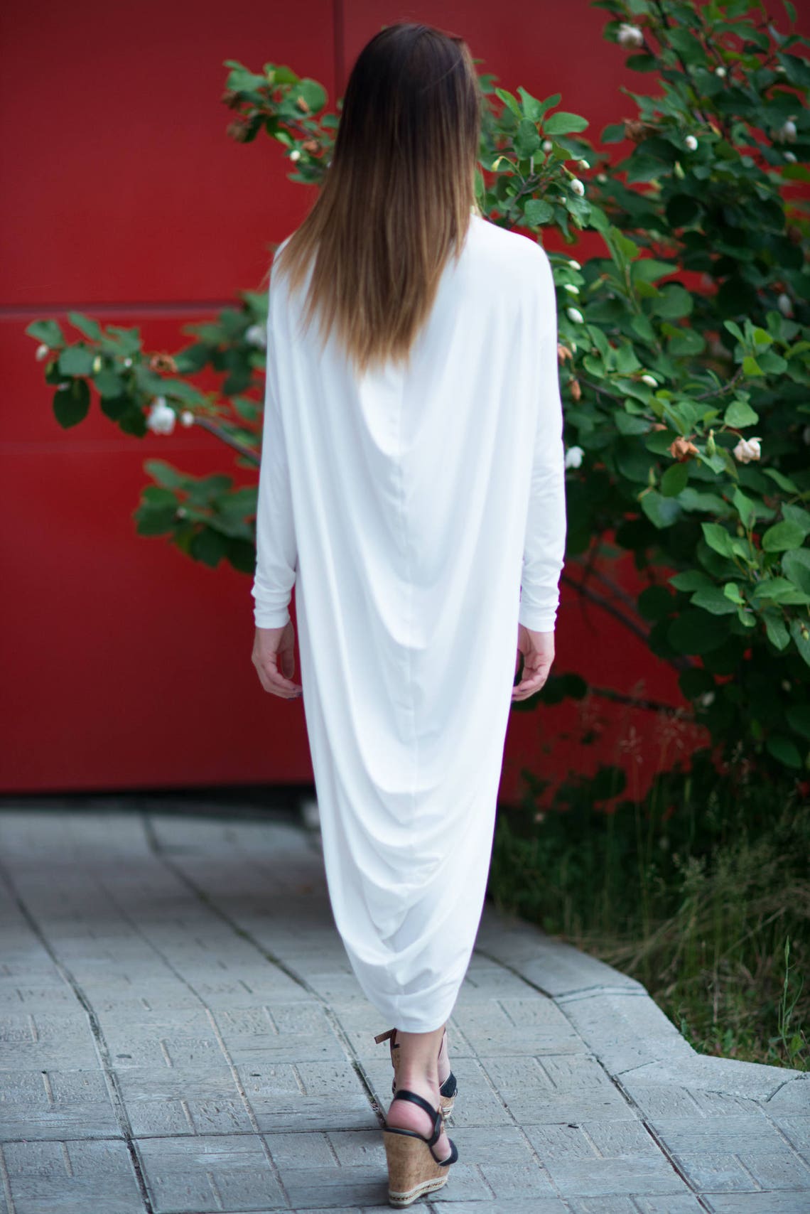 White Long Sleeves Tunic Top With Red Rose Print Summer Loose | Etsy