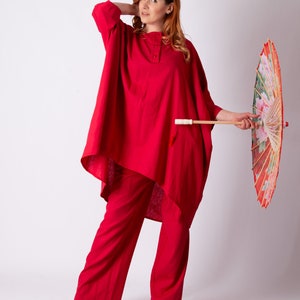 Linen Clothing, Summer 2 Piece Linen Set, Women Linen Outfit, Red Linen ...