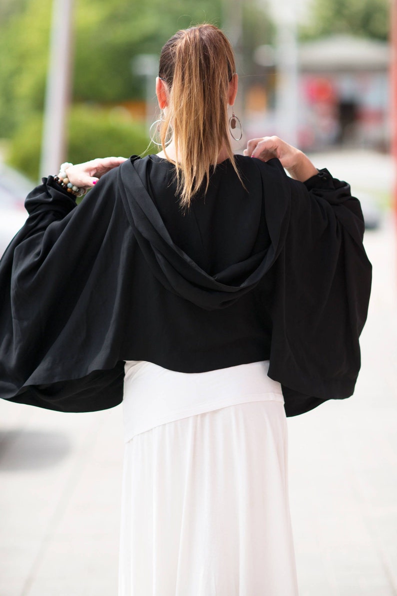 Women Black Extravagant Bolero, Spring Summer Hooded Bolero ANASTASIA ...