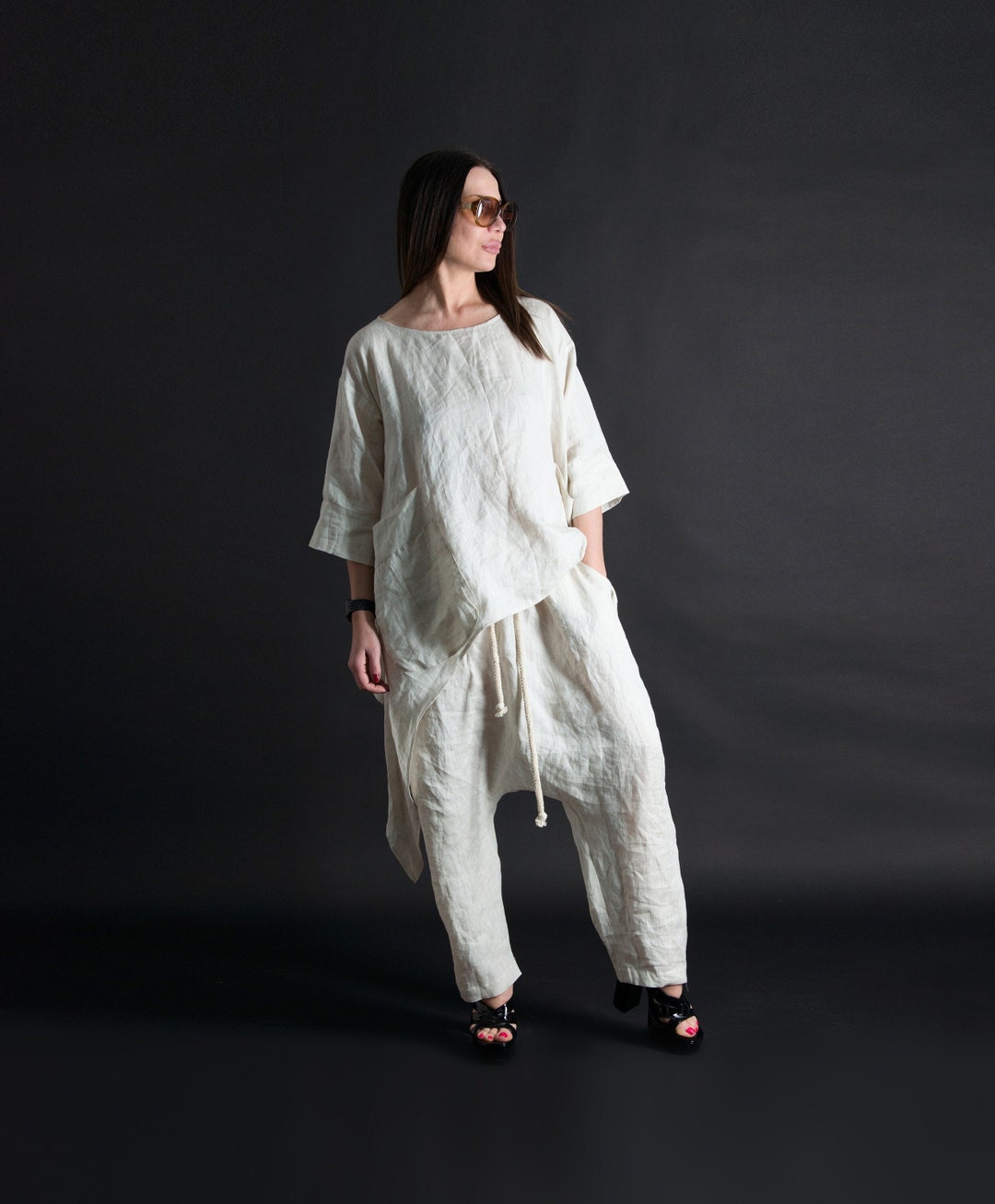 Two Piece Linen Set, Loose Top and Harem Pants Alexa - Etsy