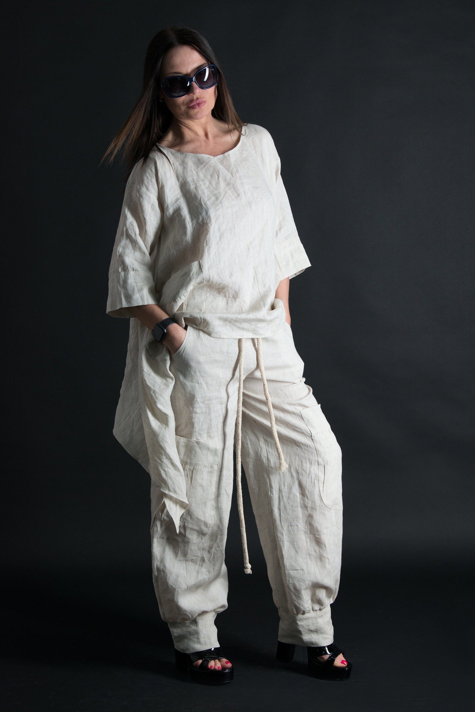 Túnica de lino para mujer ropa de lino top de lino de talla - Etsy México