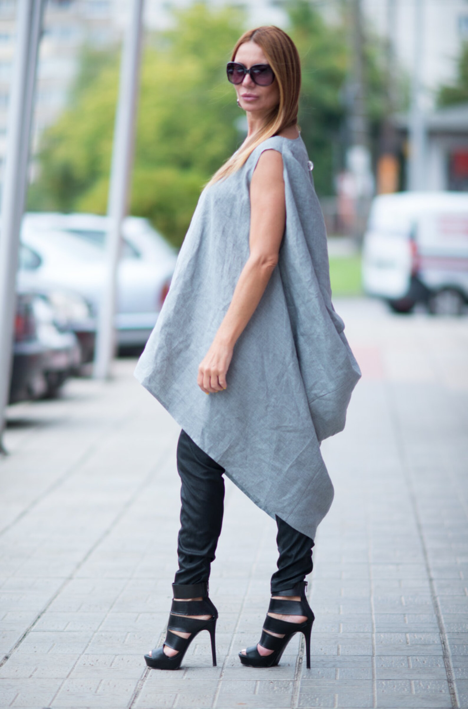 Light Grey Sleeveless Linen Tunic Grey Casual Asymmetric - Etsy