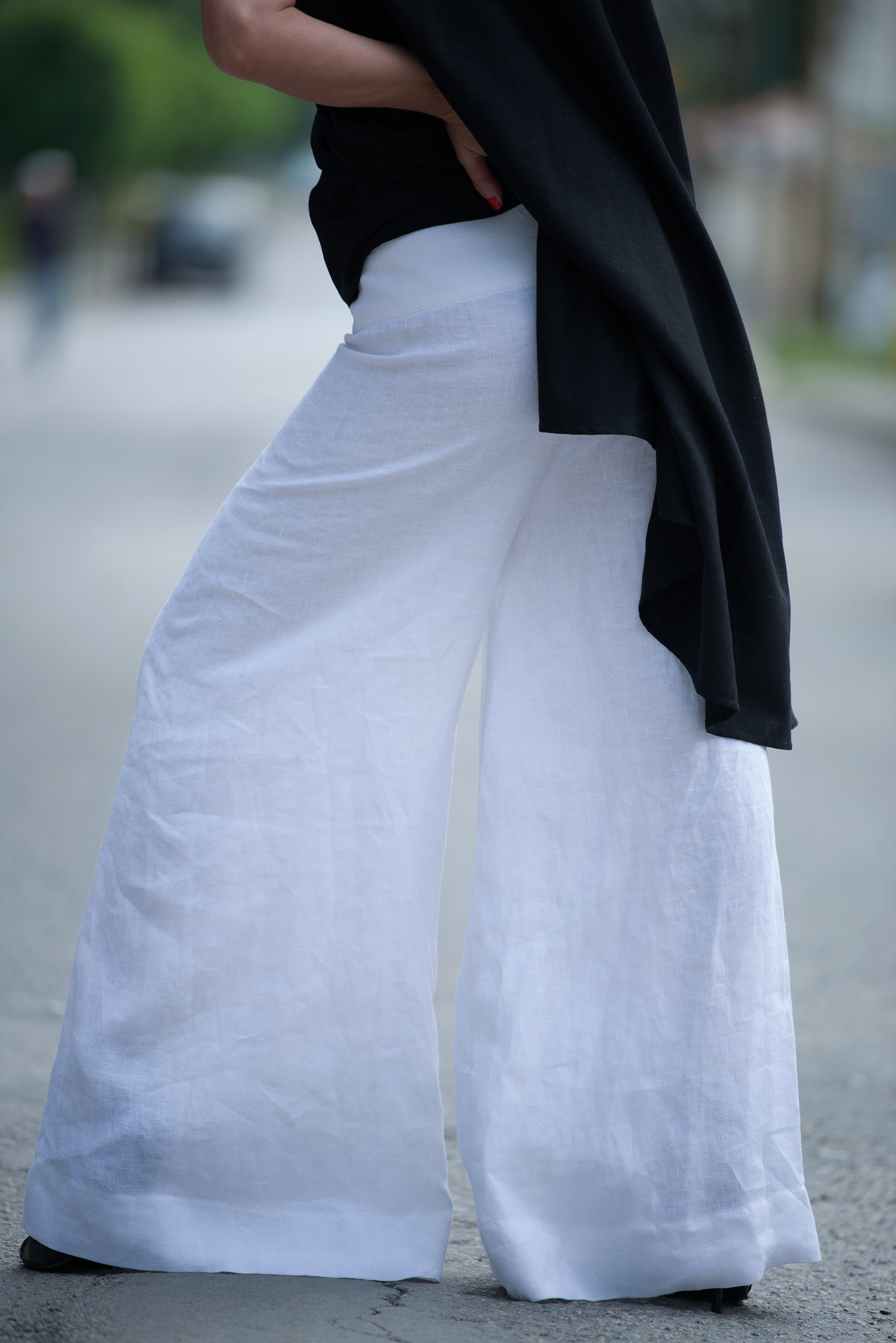 White Wide Leg Linen Pants, Elegant Summer Trousers Pamela - Etsy