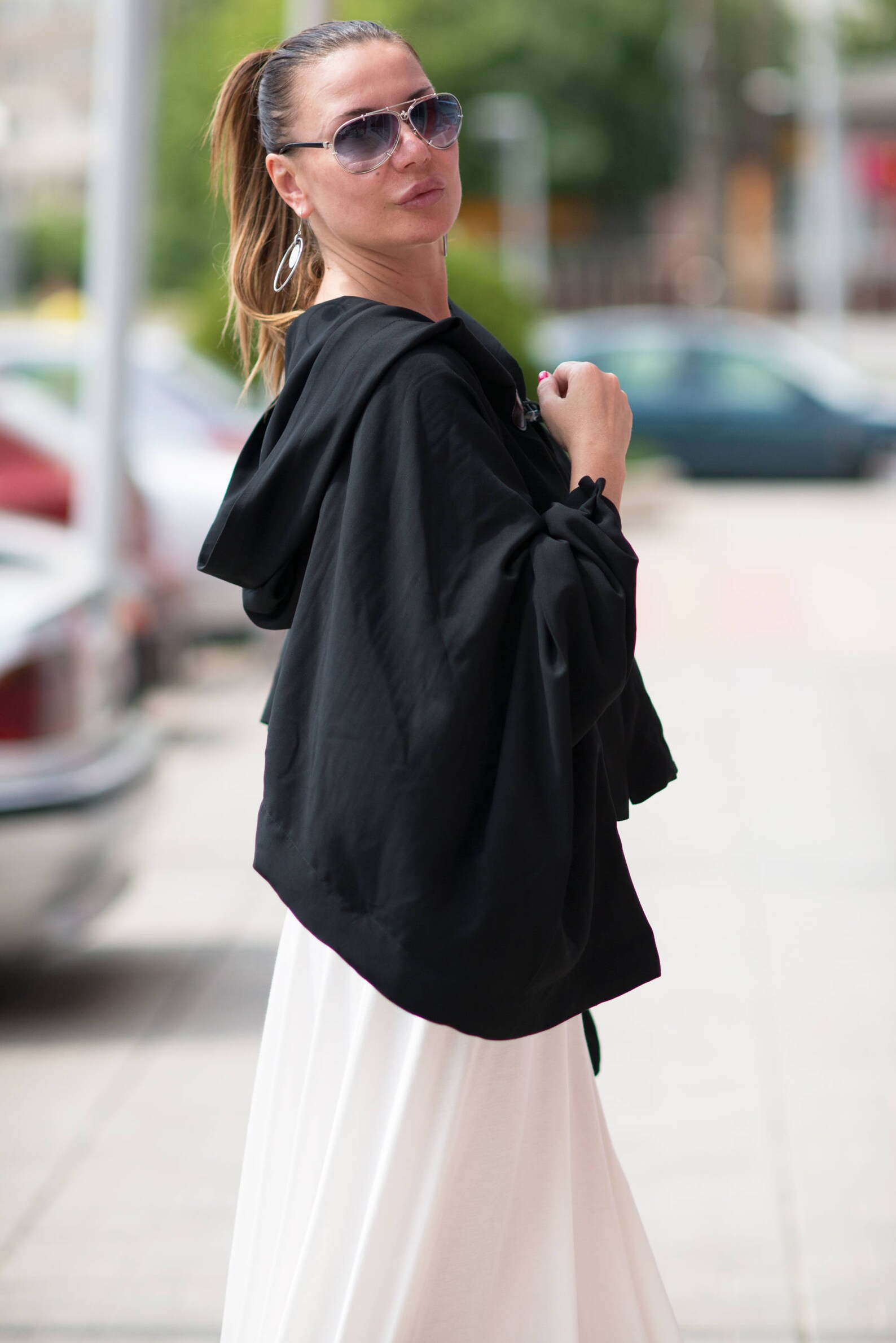 Women Black Extravagant Bolero, Spring Summer Hooded Bolero ANASTASIA ...