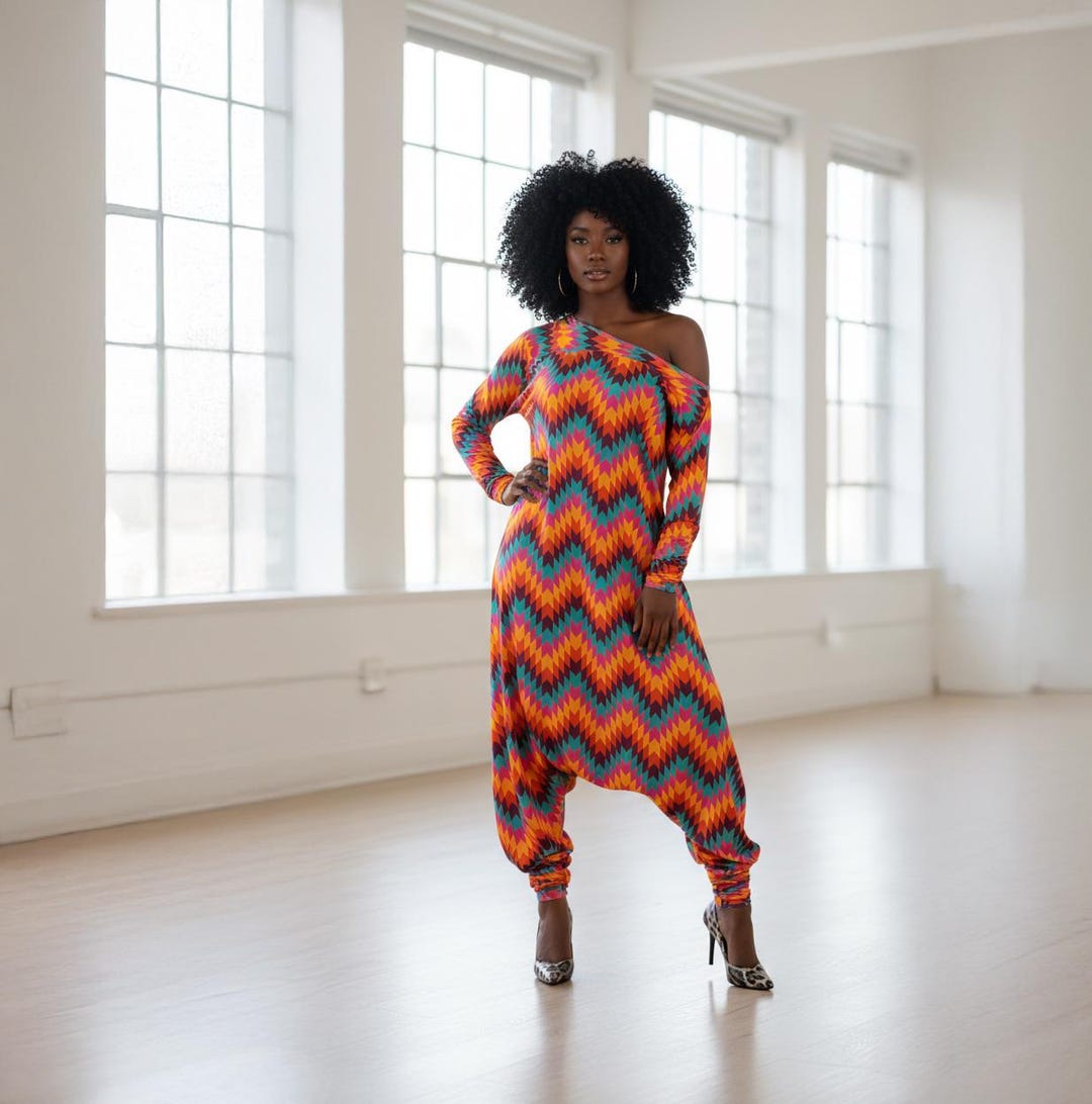Stripe Harem Jumpsuit – Long Sleeve Drop Crotch Romper, Plus Size ...