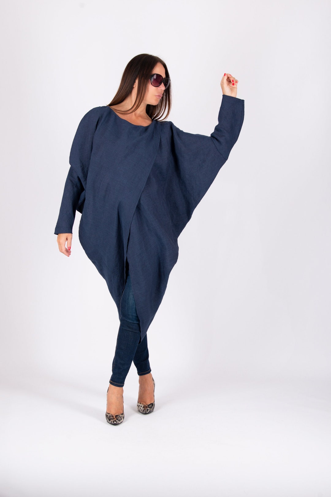 Linen Asymmetrical Tunic Top, Maxi Plus Size Top FABIANA - Etsy