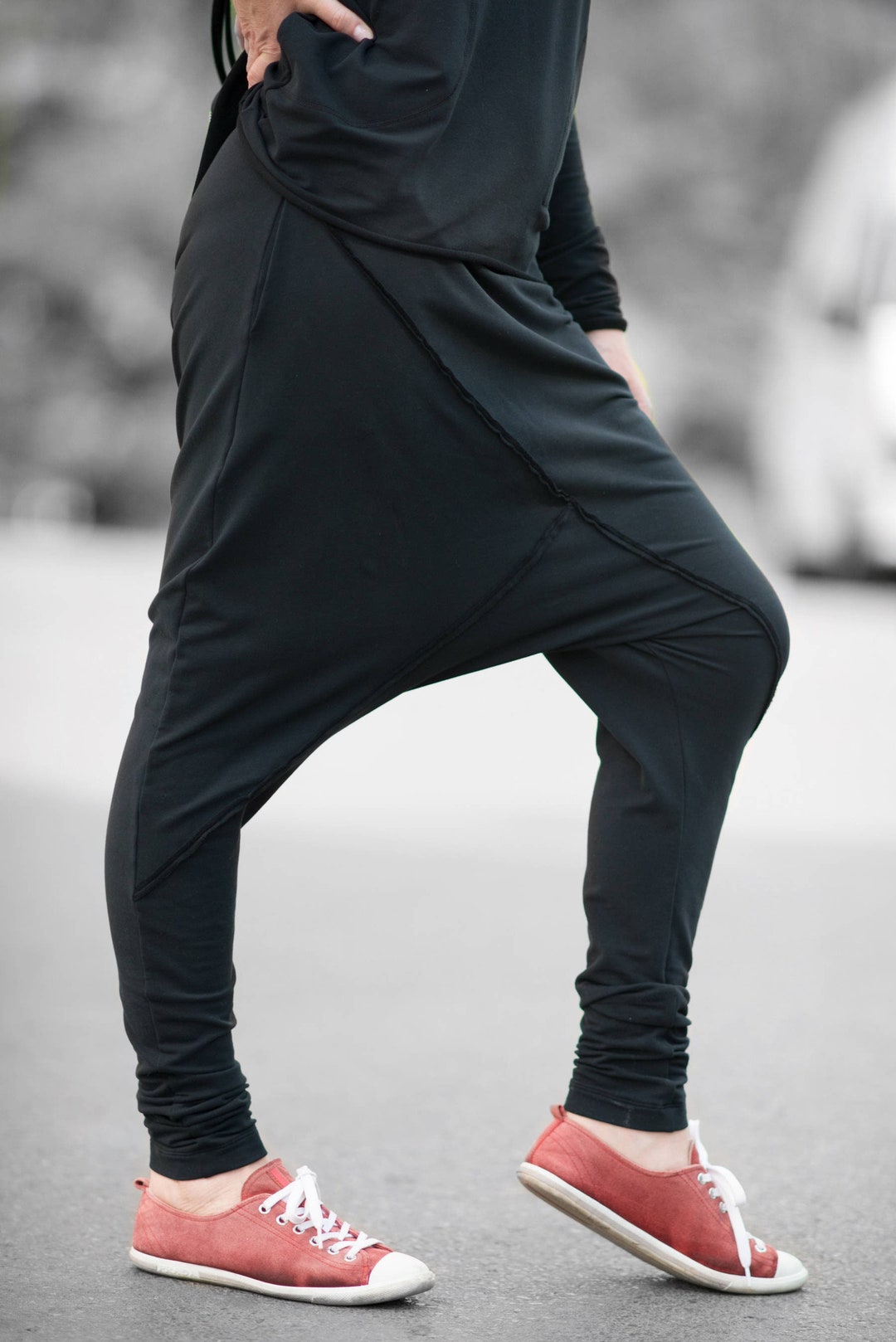 Black Drop Crotch Pants, Athletic Pants, Drop Crotch Trousers MARGARET ...