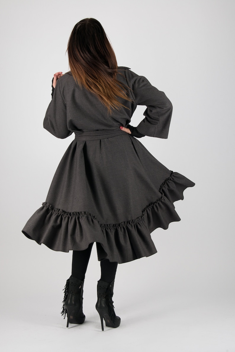 Wool Gothic Dress, Ruffle Steampunk Clothing, Plus Size Dress Tatiana ...