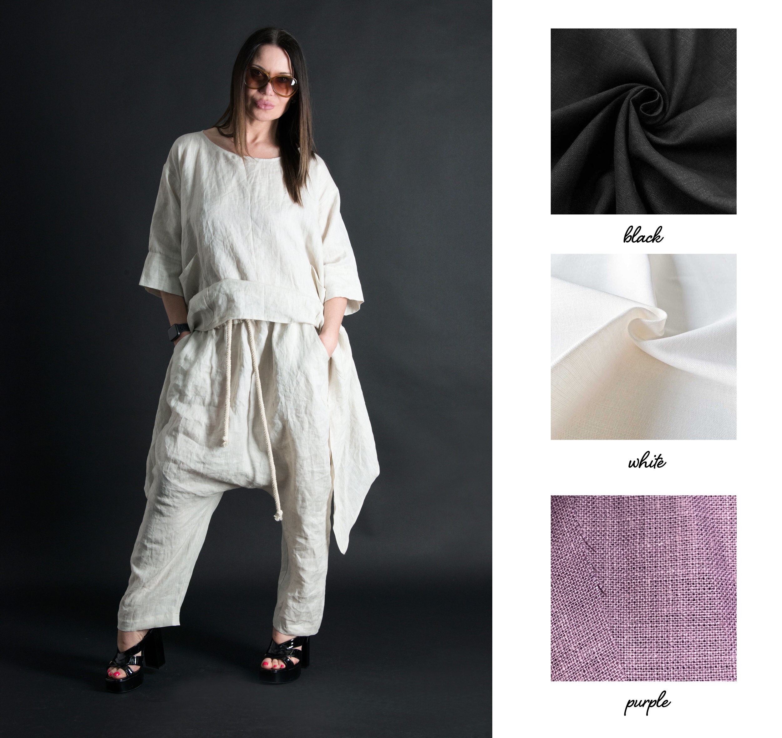 Two Piece Linen Set Loose Linen Top and Pants Natural Linen | Etsy