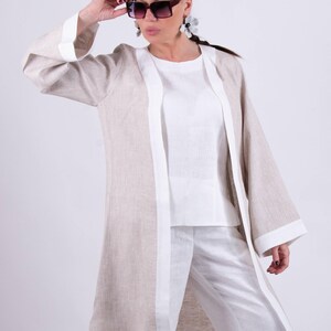 White Women Co Ord Set, 3-piece Linen Summer Set, Full Sleeve Set With ...