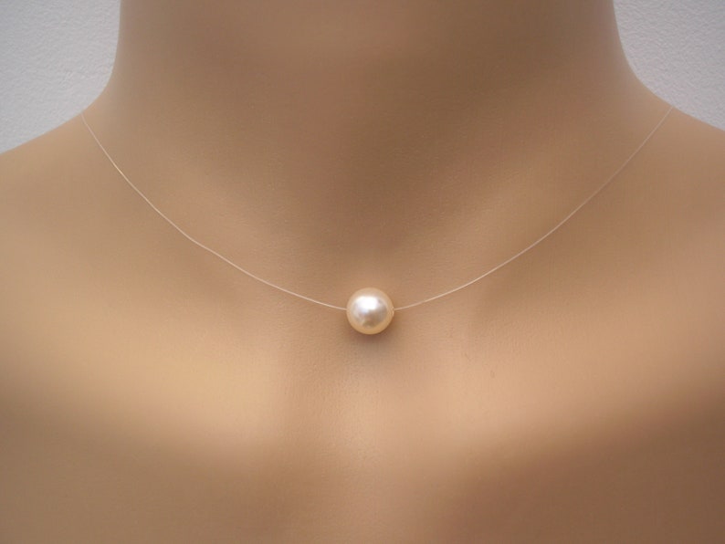 Simple Single Pearl Necklace Floating Illusion Choker Made Etsy