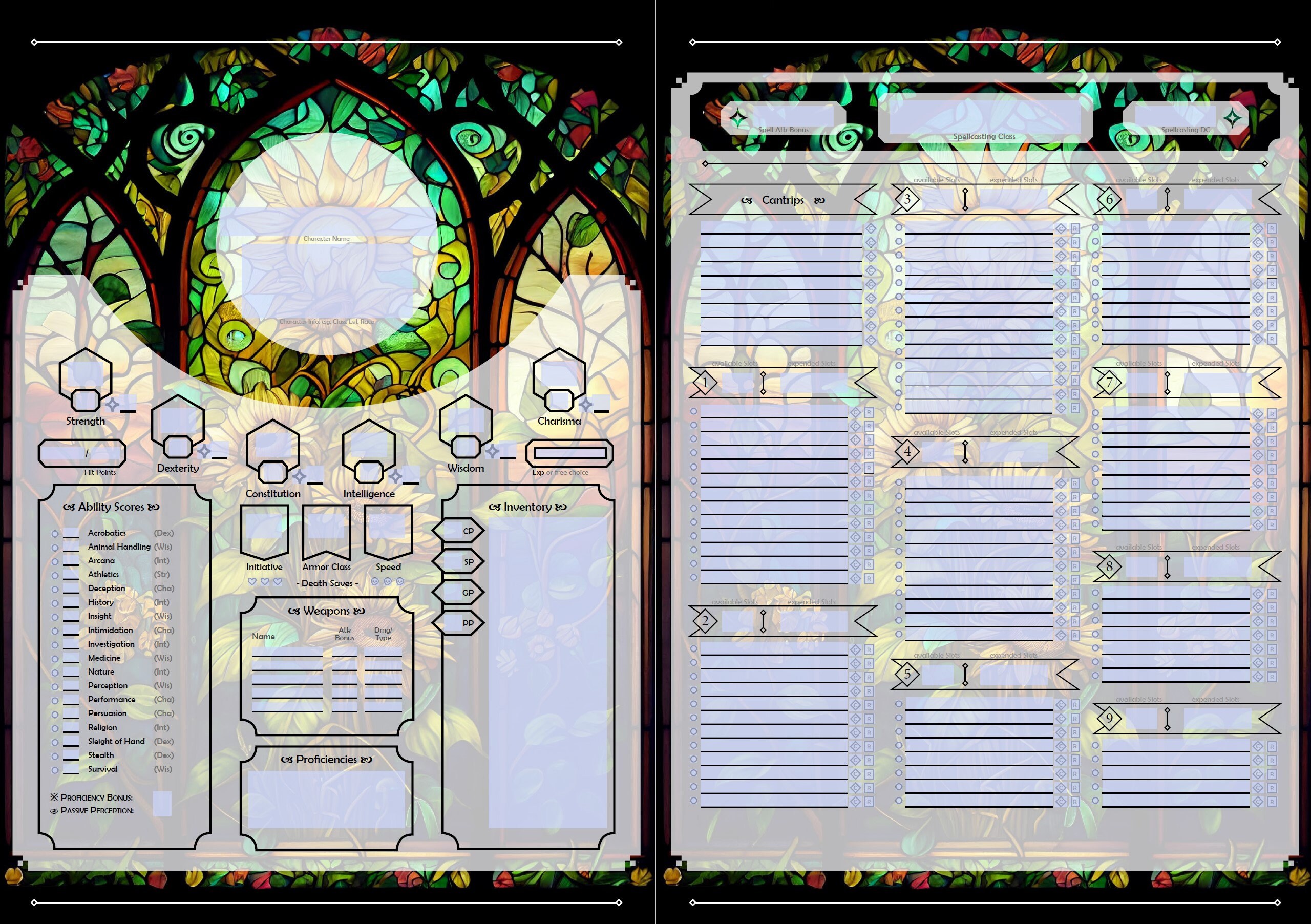 Sunflower Character Sheet Interactive PDF Printable for Your Dnd Char ...