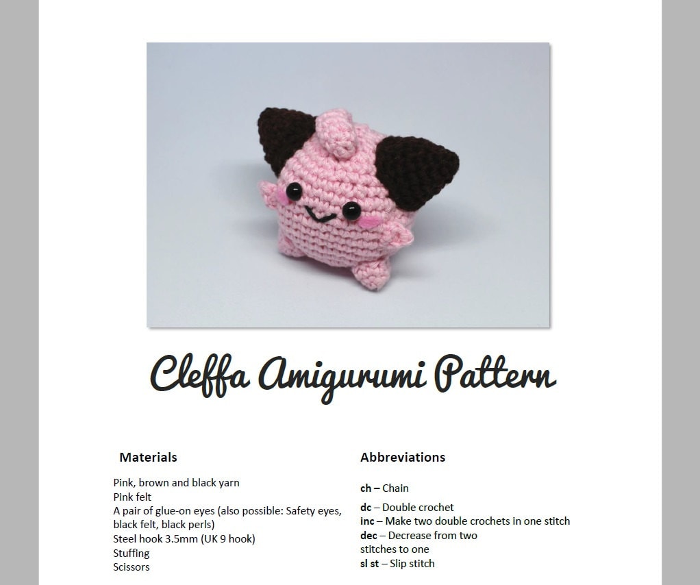 Cleffa Amigurumi Crochet Pattern Inspired by Pokémon - Etsy