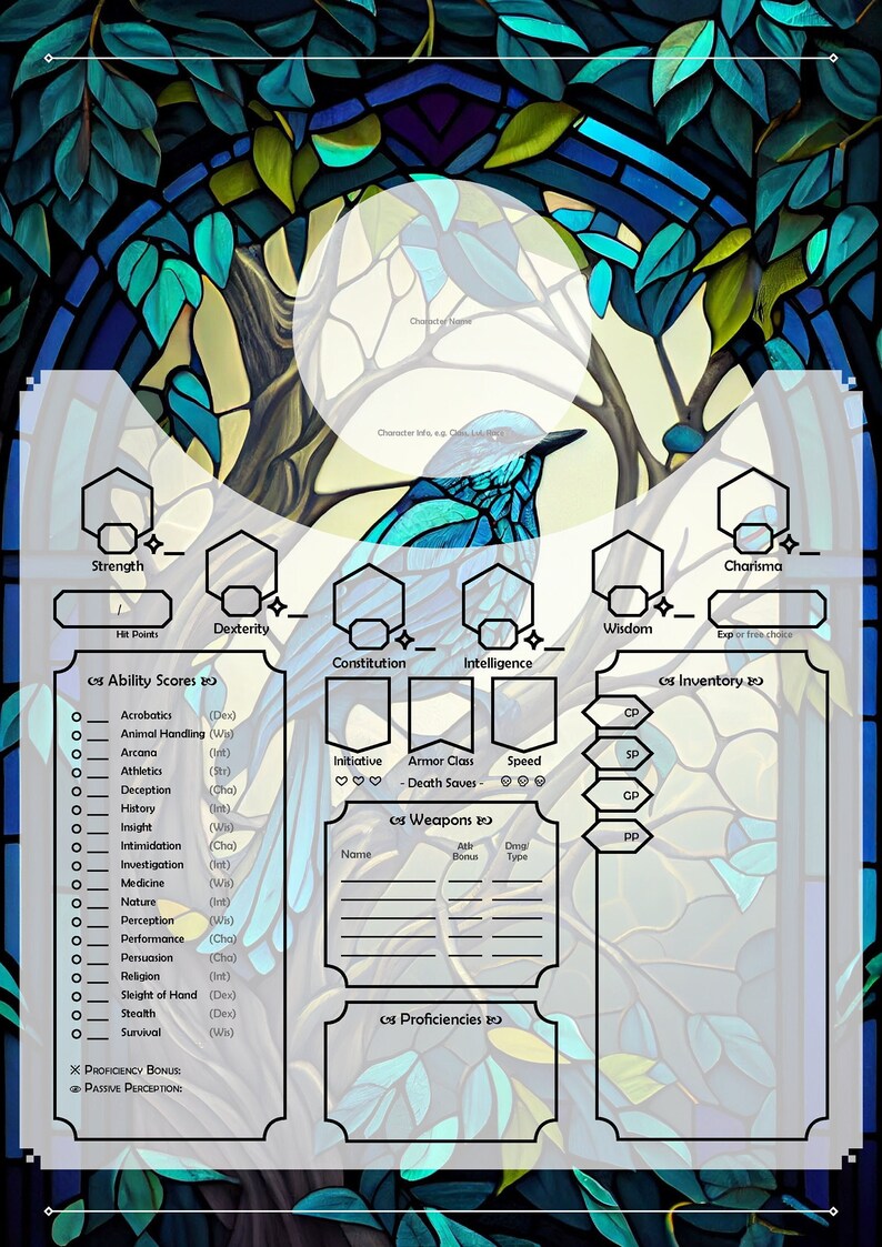 Bluebird Character Sheet Interactive PDF Printable for Your Dnd Char ...
