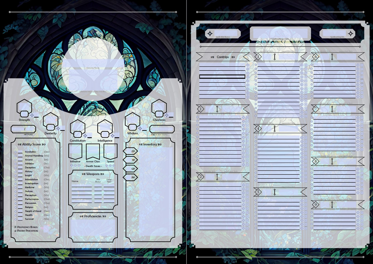 Ocean Window Character Sheet Interactive PDF Printable for Your Dnd ...