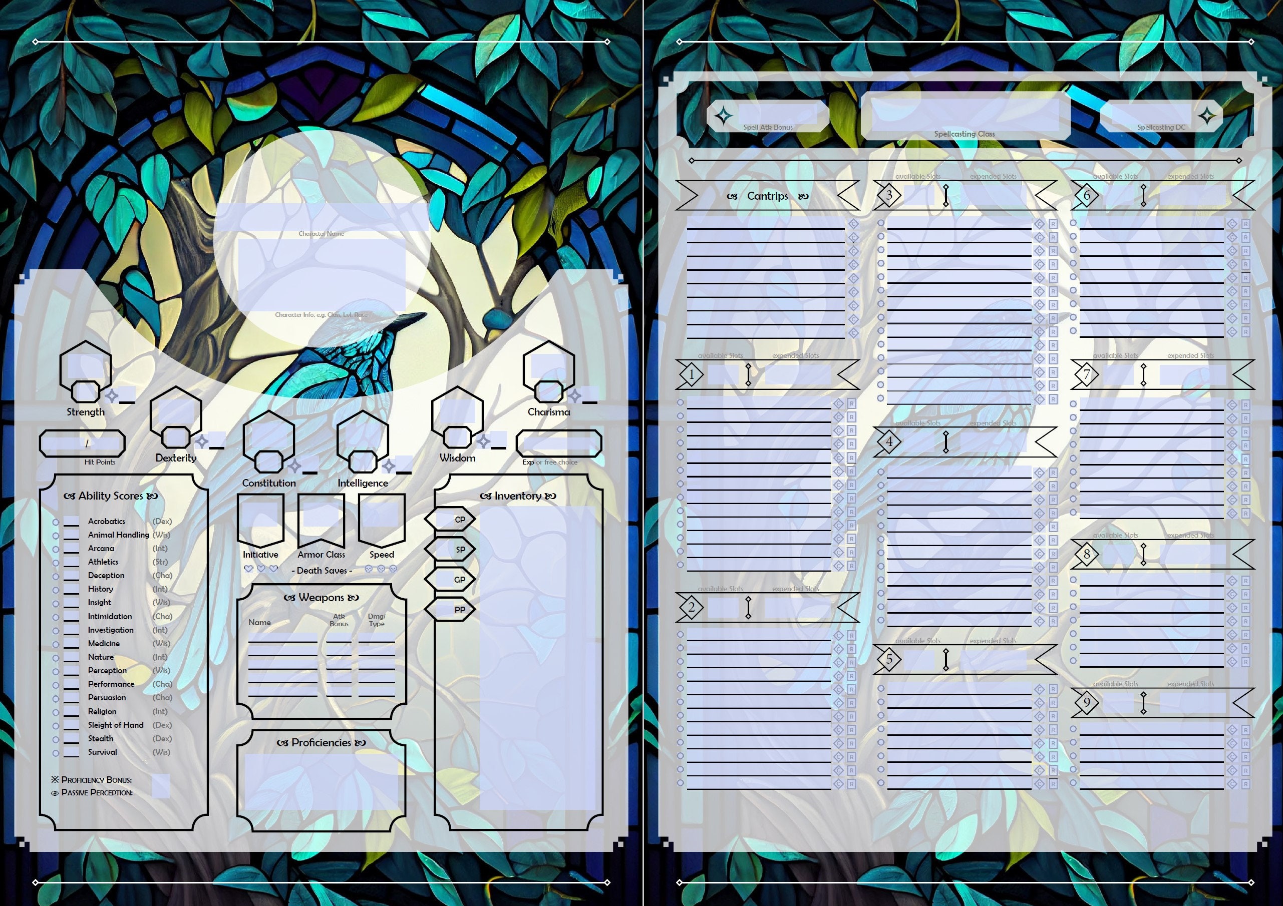 Bluebird Character Sheet Interactive PDF Printable for Your Dnd Char ...