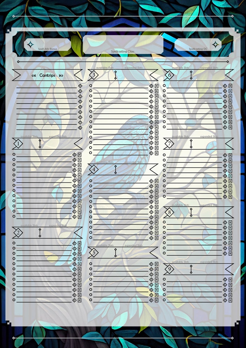 Bluebird Character Sheet Interactive PDF Printable for Your Dnd Char ...