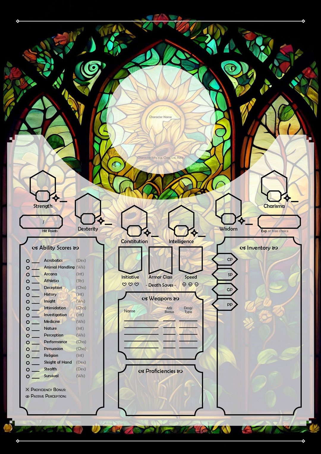 Sunflower Character Sheet Interactive PDF Printable for Your - Etsy