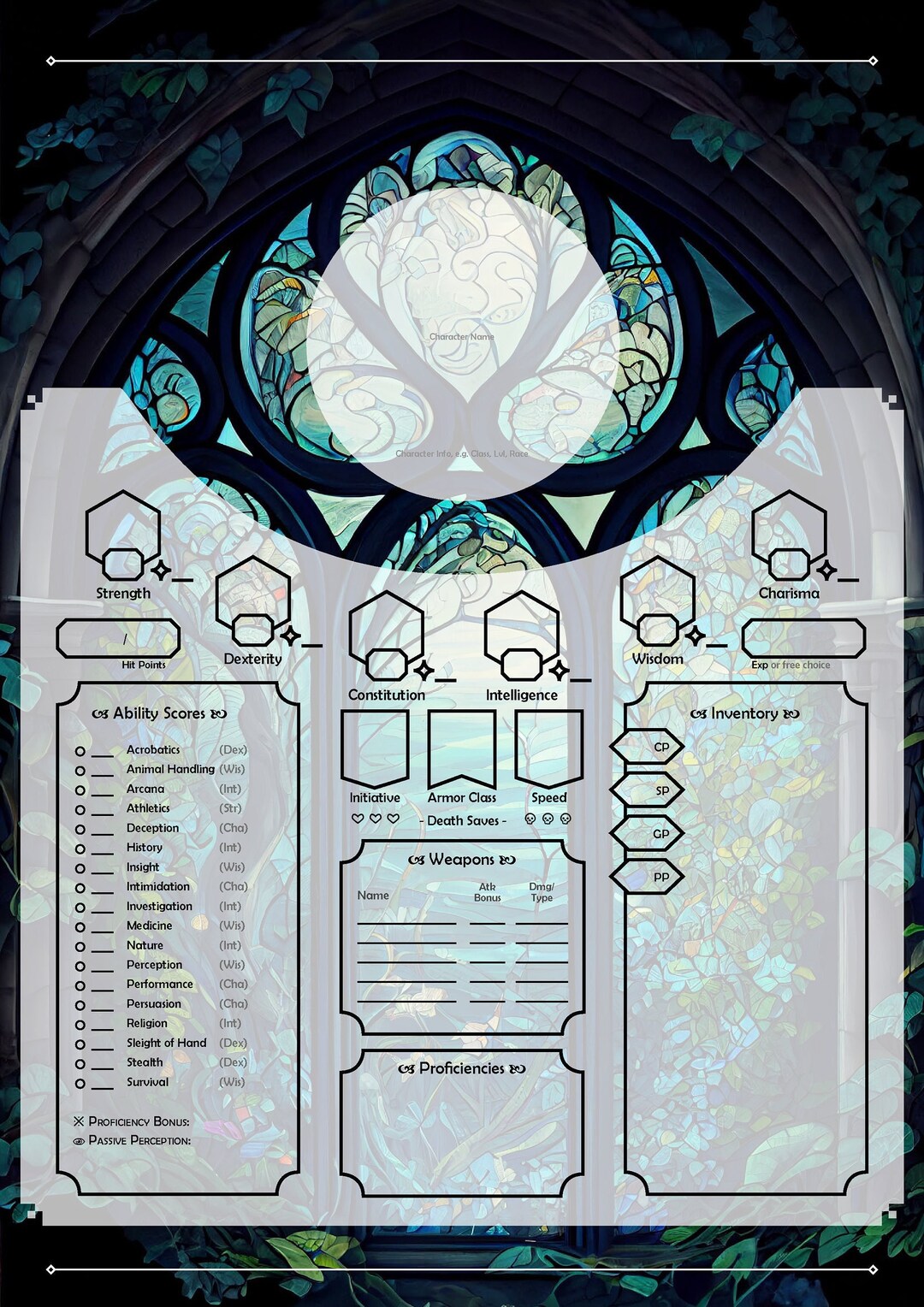 Ocean Window Character Sheet Interactive PDF Printable for Your Dnd ...