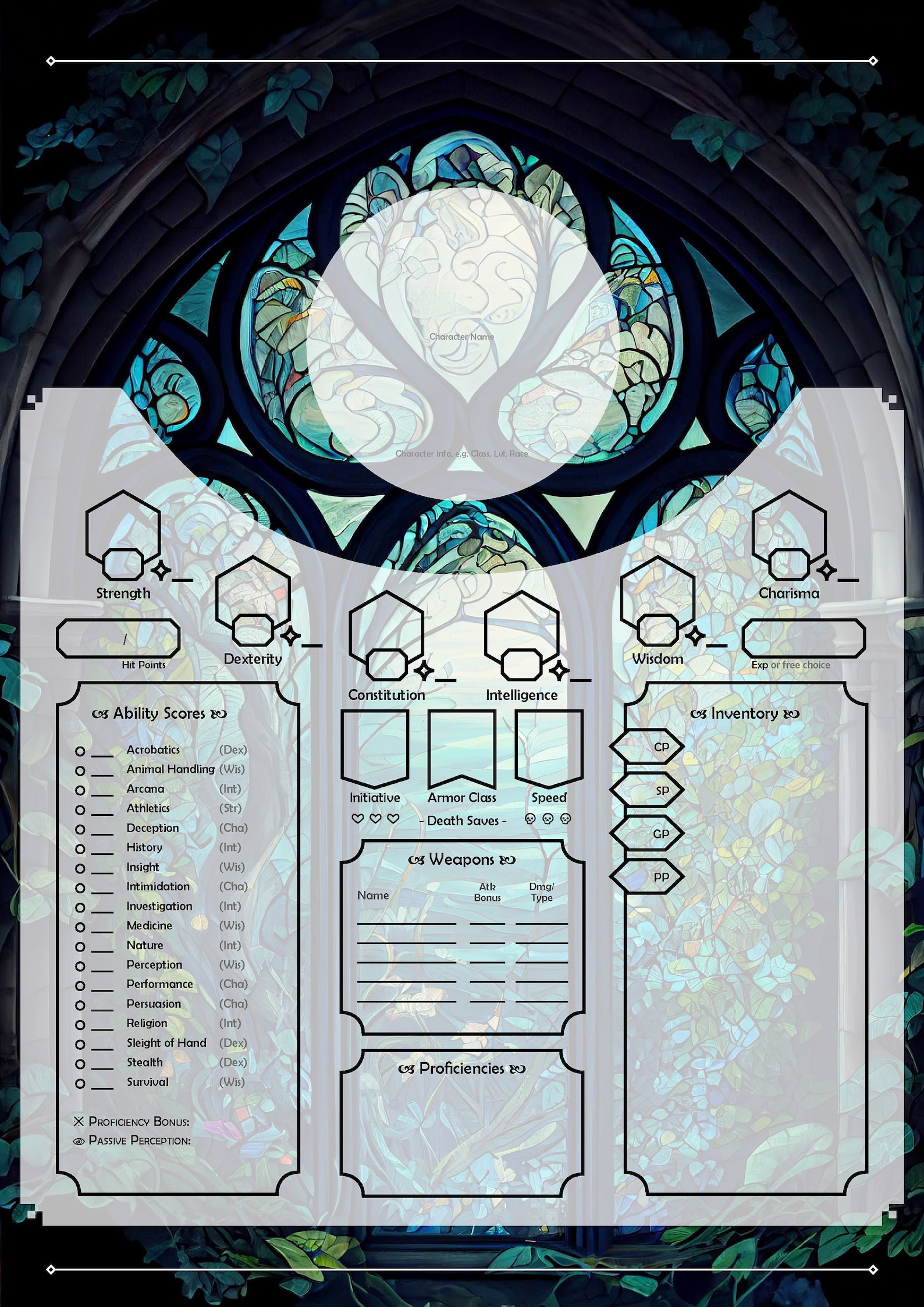 Ocean Window Character Sheet Interactive PDF Printable for Your Dnd ...