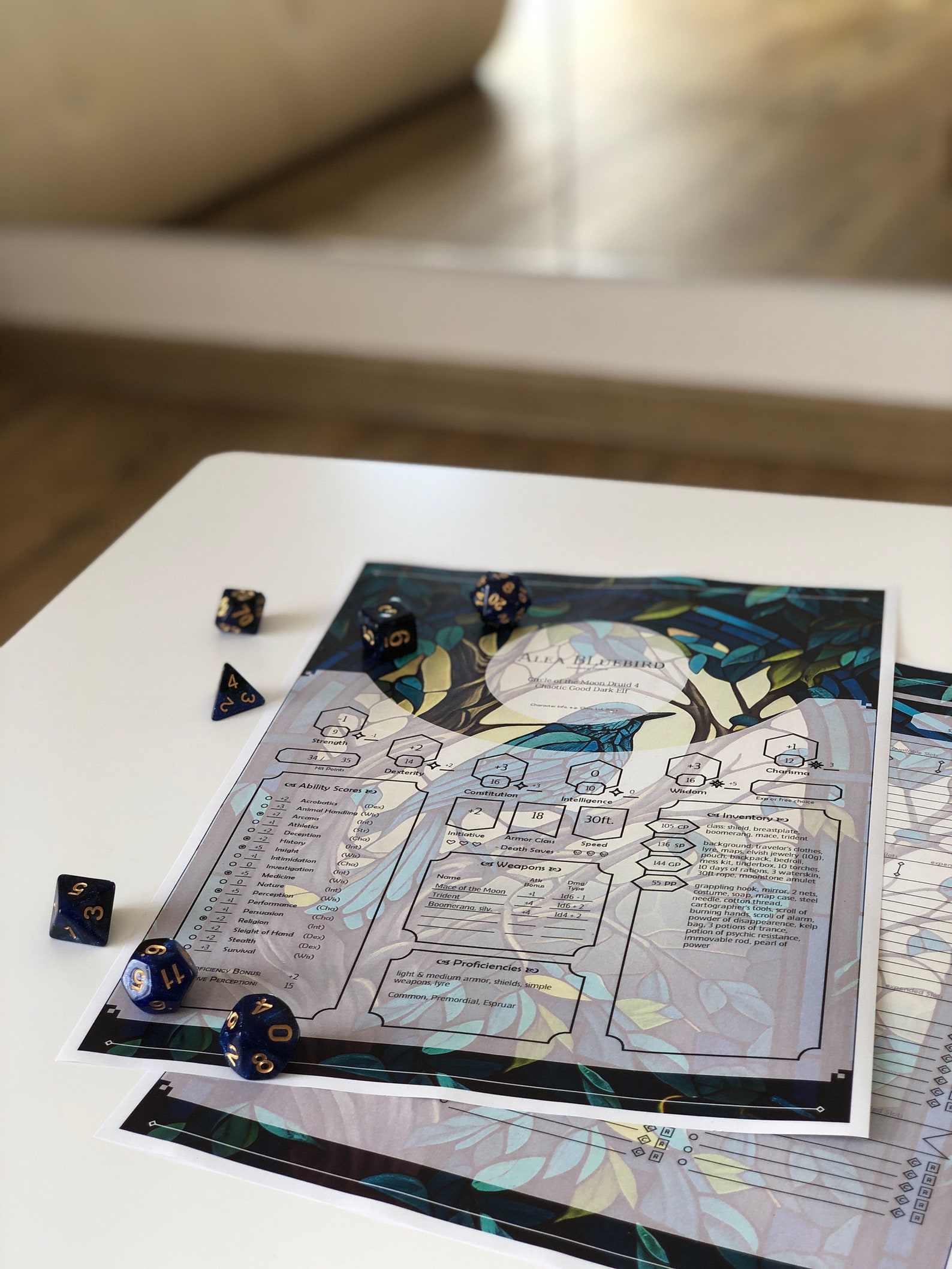 Bluebird Character Sheet Interactive PDF Printable for Your Dnd Char ...