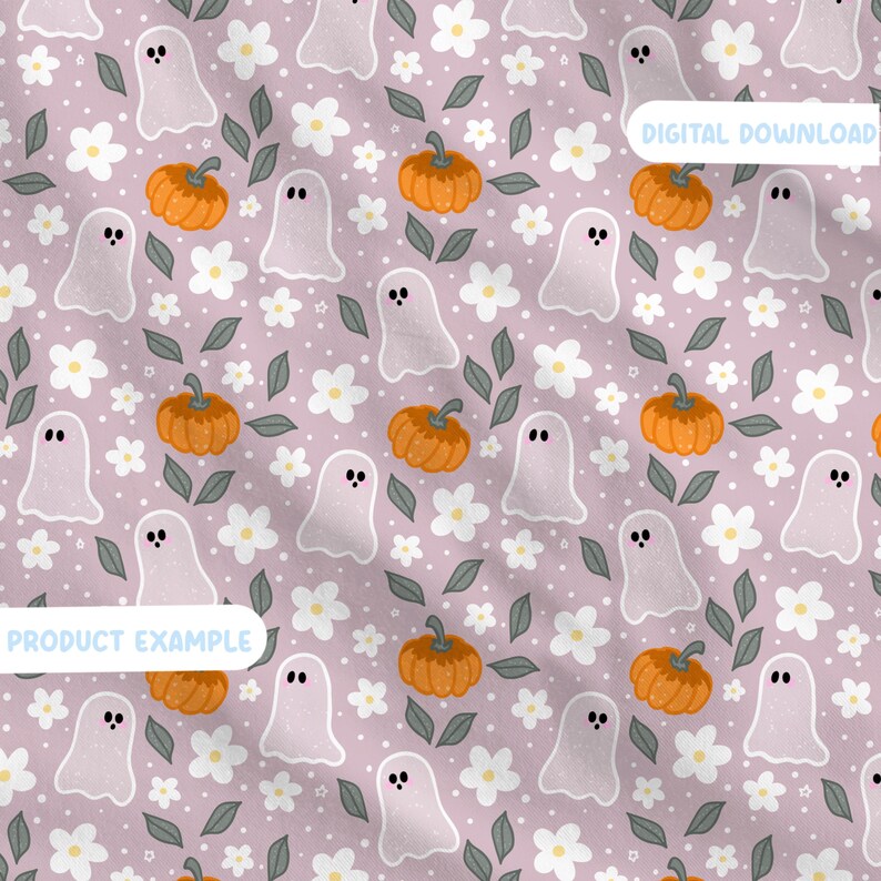 Handdrawn Ghosts Halloween Fall Seamless Pattern PNG Digital Papers ...