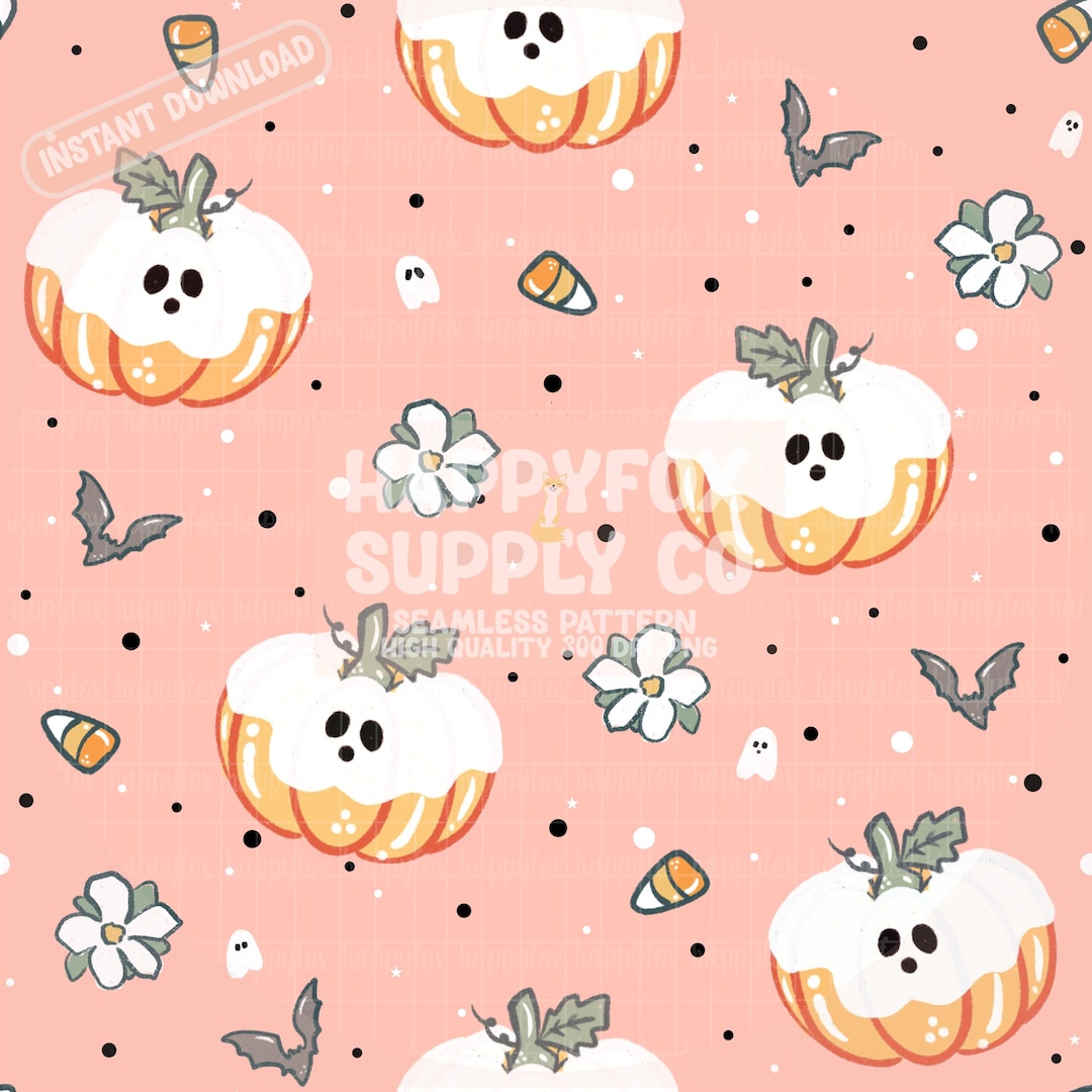 Ghost Pumpkins Halloween Seamless Pattern 300 DPI PNG Instant Download ...