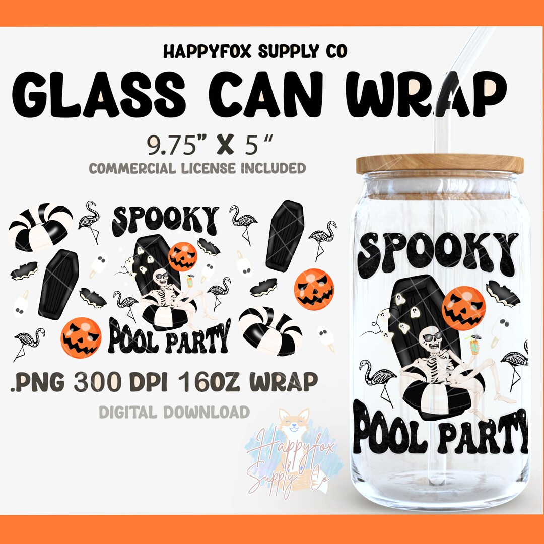 Spooky Pool Party Digital File 16oz Glass Can Wrap 300 DPI PNG UVDTF ...