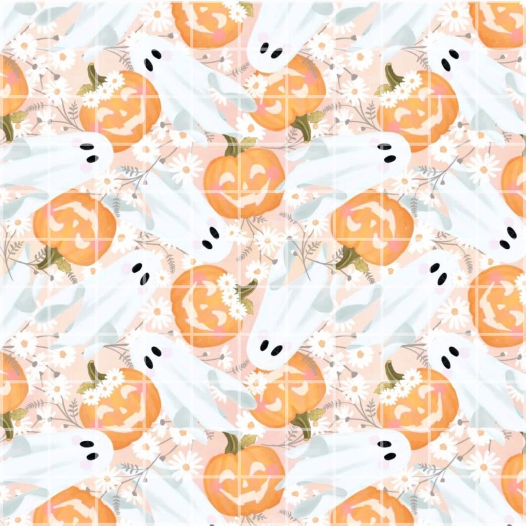 Cute Ghost Pumpkin Seamless Pattern PNG, Floral Halloween Digital Paper ...