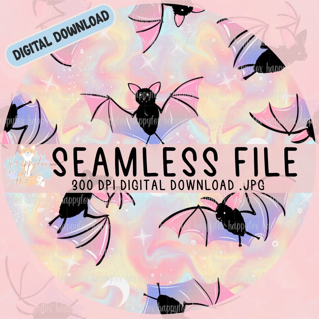 Rainbow Bats Seamless Pattern 300 DPI .PNG Instant Download for Digital ...