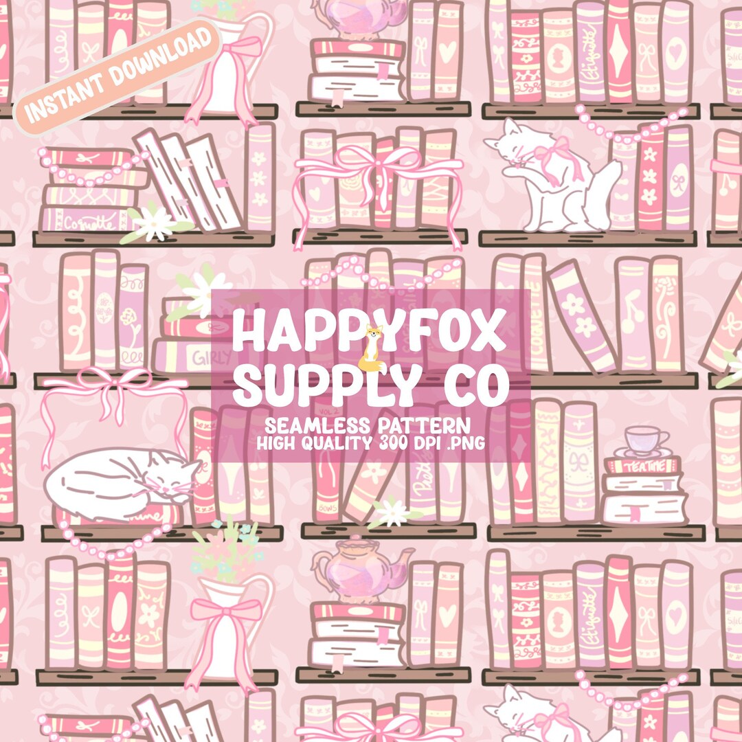 Coquette Bookshelf Seamless Pattern 300 DPI PNG Download for Digital ...