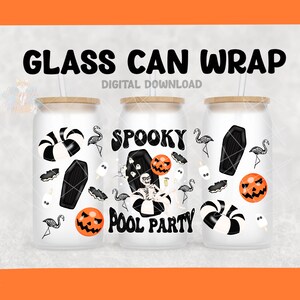 Spooky Pool Party Digital File 16oz Glass Can Wrap 300 DPI PNG UVDTF ...