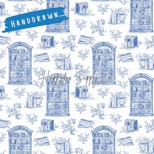 Bookish Toile De Jouy Seamless Pattern 300 DPI PNG Instant Download ...