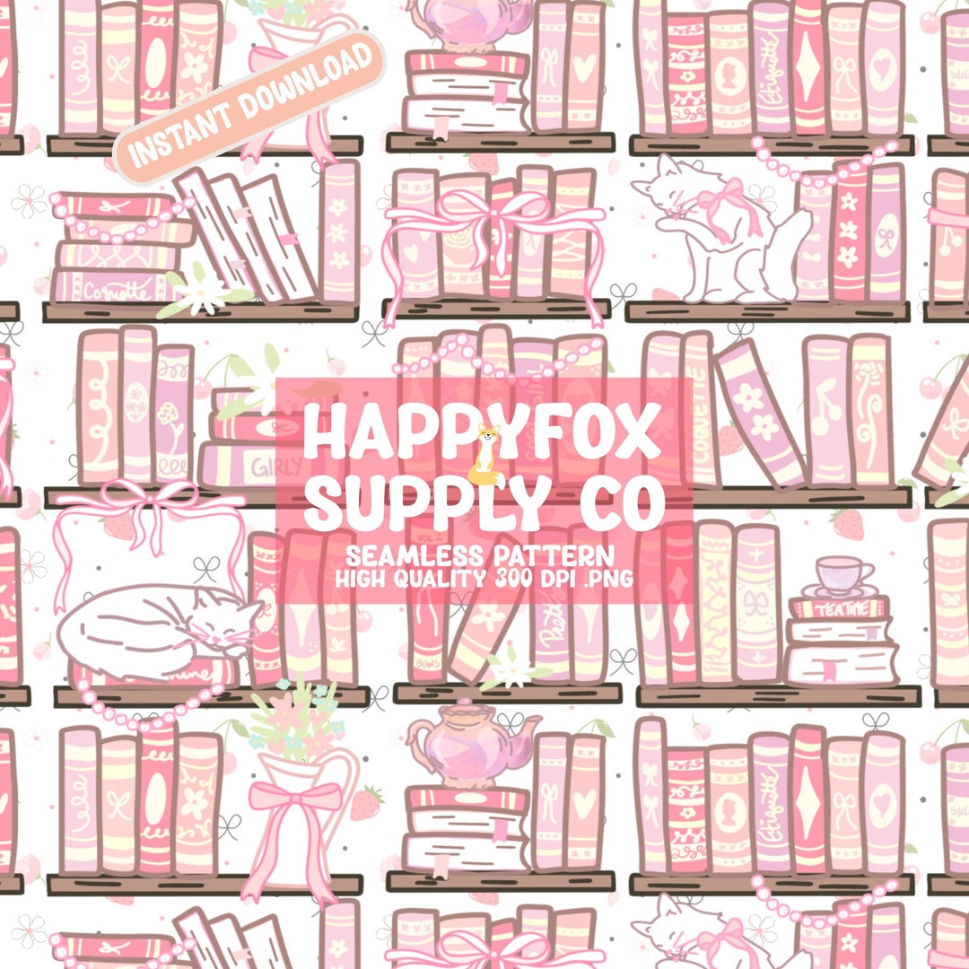 Coquette Bookshelf Seamless Pattern 300 DPI PNG Download for Digital ...