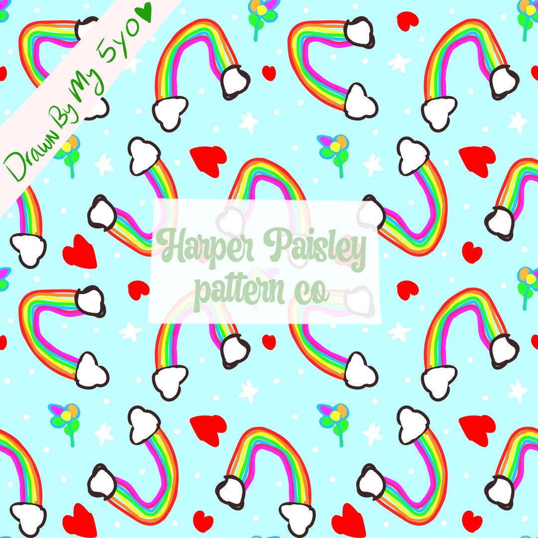Harper’s Rainbows Drawn by My 5yo Seamless Pattern 300 DPI PNG Instant ...