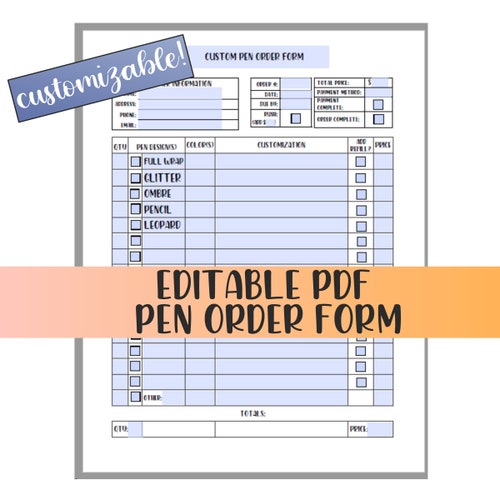 Custom Glitter Pen Order Form Digital Download PDF Format - Etsy