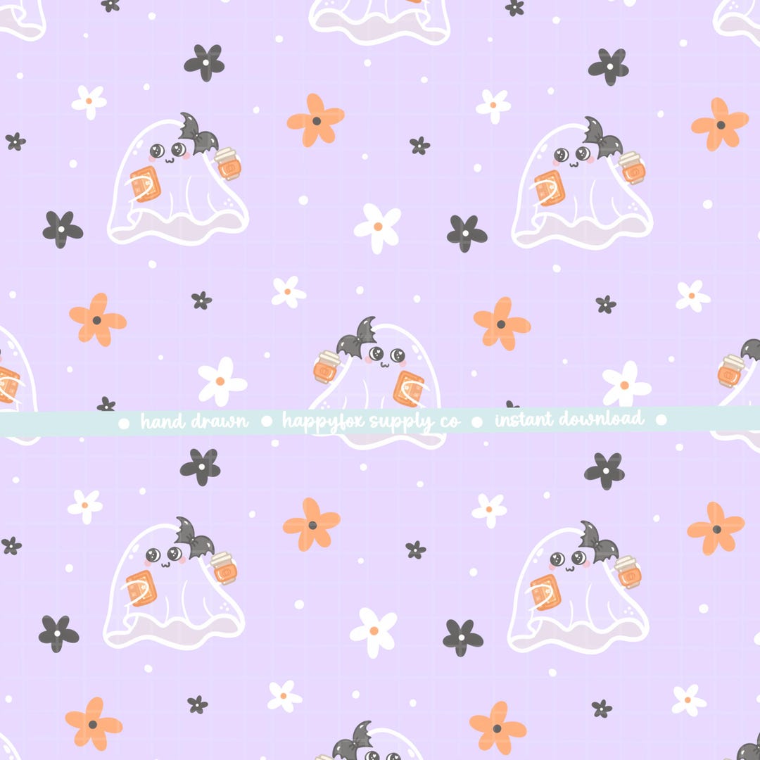 Bookish Ghosts Halloween Seamless Pattern PNG Digital Paper Vinyl ...