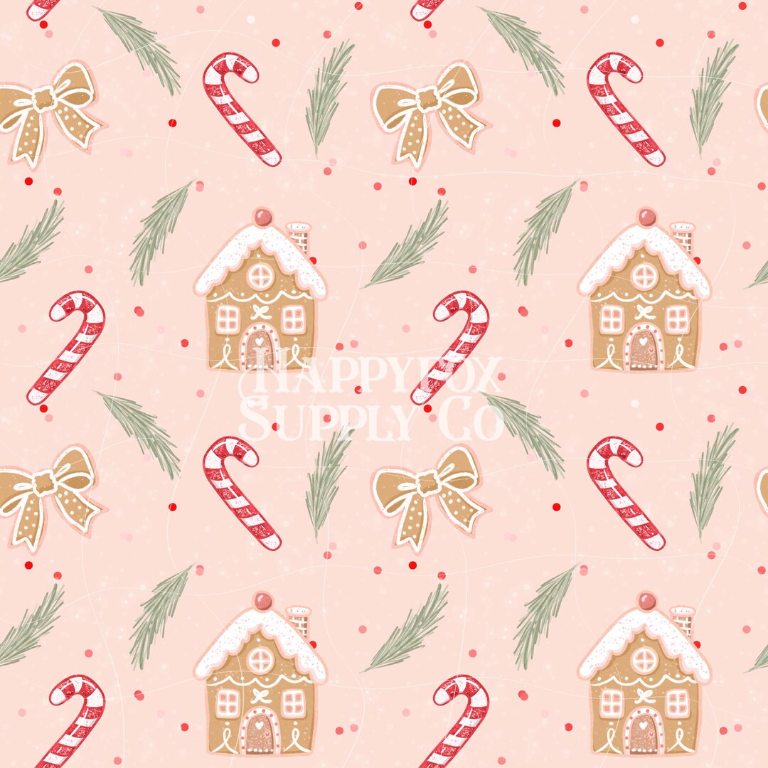 Gingerbread House Candy Cane Bows Seamless Pattern Download Digital ...