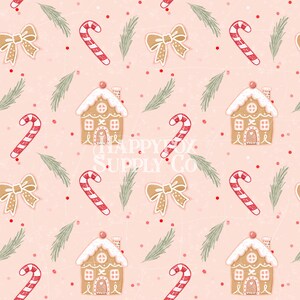 Gingerbread House Candy Cane Bows Seamless Pattern Download Digital ...