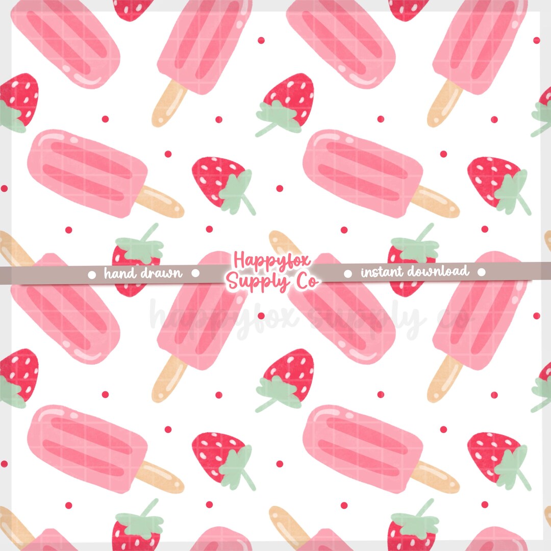 Strawberry Ice Cream Seamless Pattern 300 DPI PNG Instant Download ...