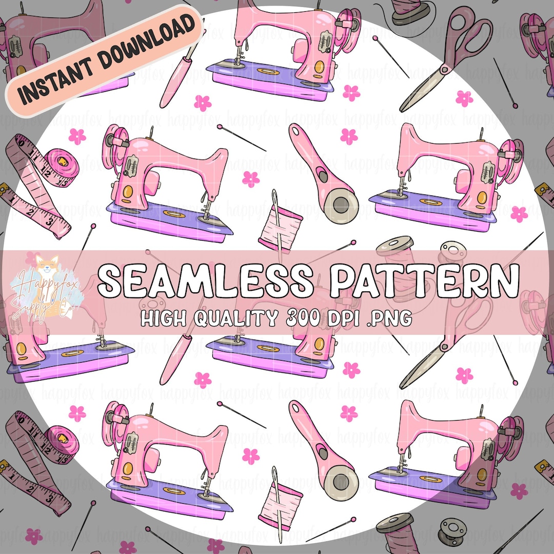 Pink Sewing Machines Floral Seamless Pattern 300 DPI PNG Download for ...