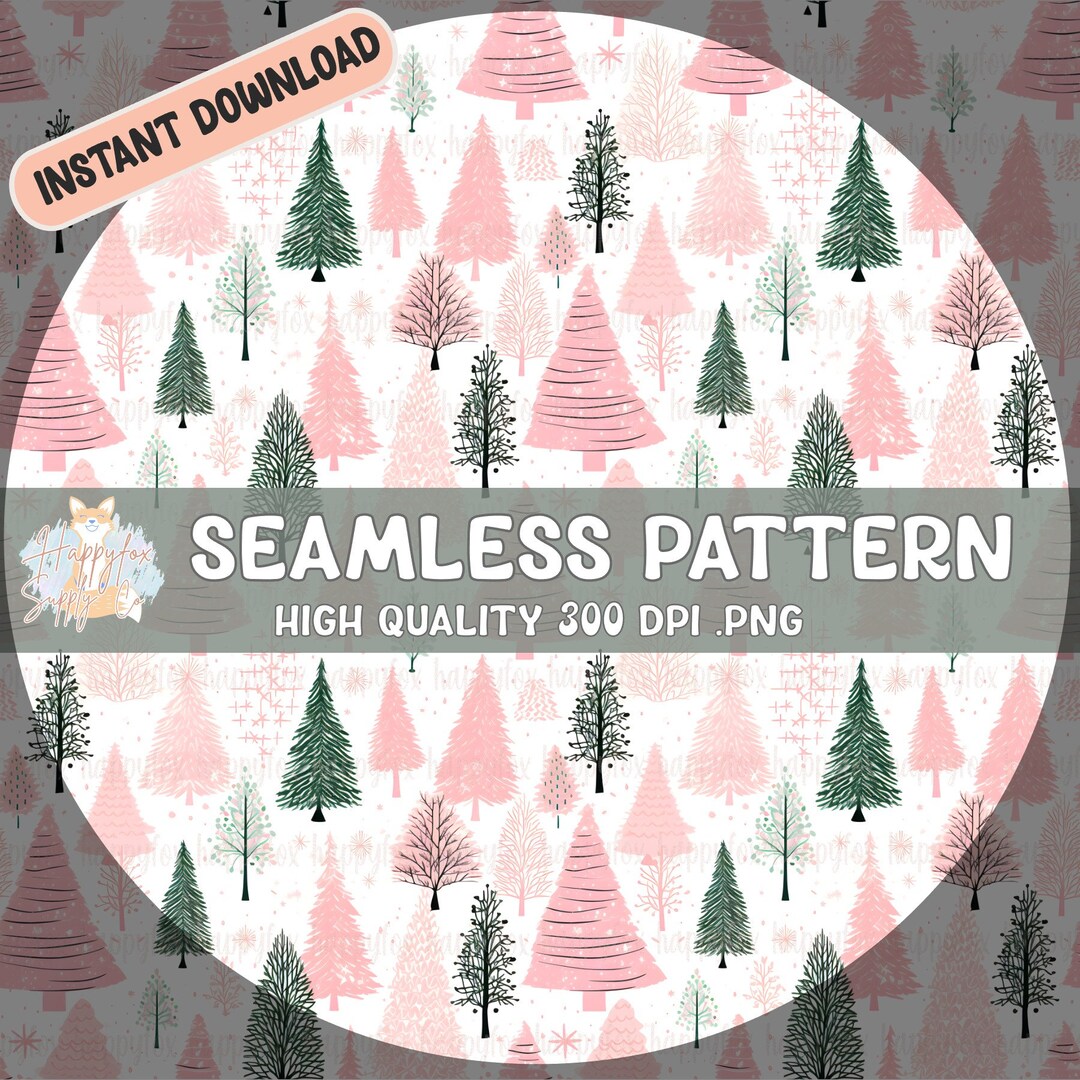 Pink Pine Trees Seamless Pattern 300 DPI .PNG Instant Download for ...