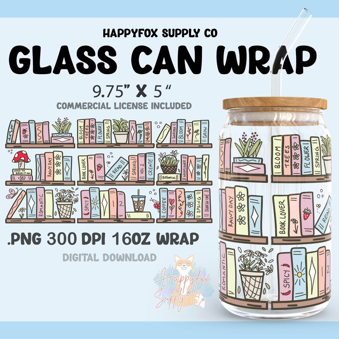 Bookshelf Bookish Digital File 16oz Glass Can Wrap 300 DPI PNG UVDTF ...