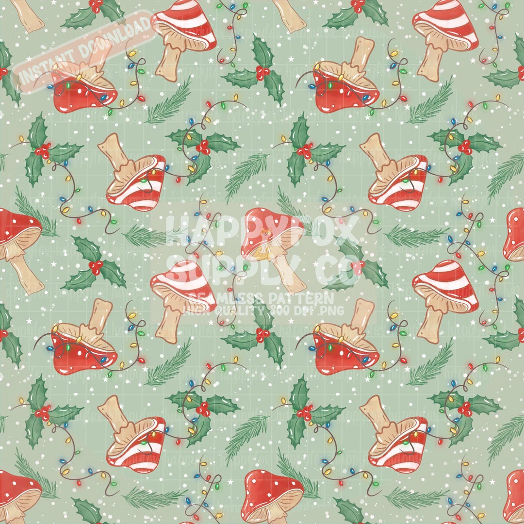 Christmas Cottagecore Mushrooms Seamless Pattern Whimsical Download ...