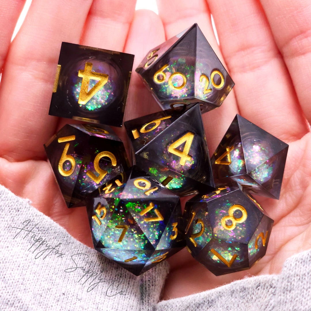 Black Liquid Core Dice Set Resin Dice Dnd Dice Set Sharp Edge Dice ...