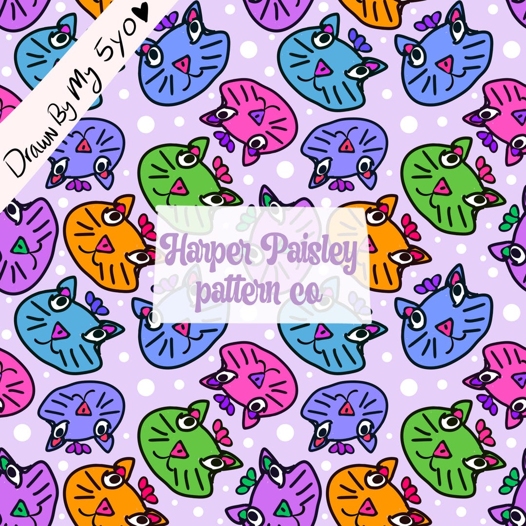 Harper’s Cats Drawn by My 5yo Seamless Pattern 300 DPI Download Digital ...