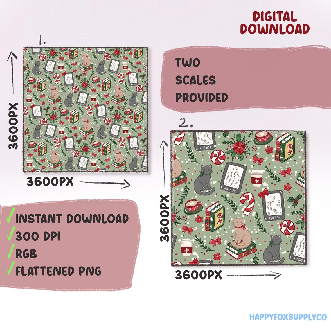 Bookish Cats E-reader Seamless Pattern 300 DPI PNG Instant Download ...