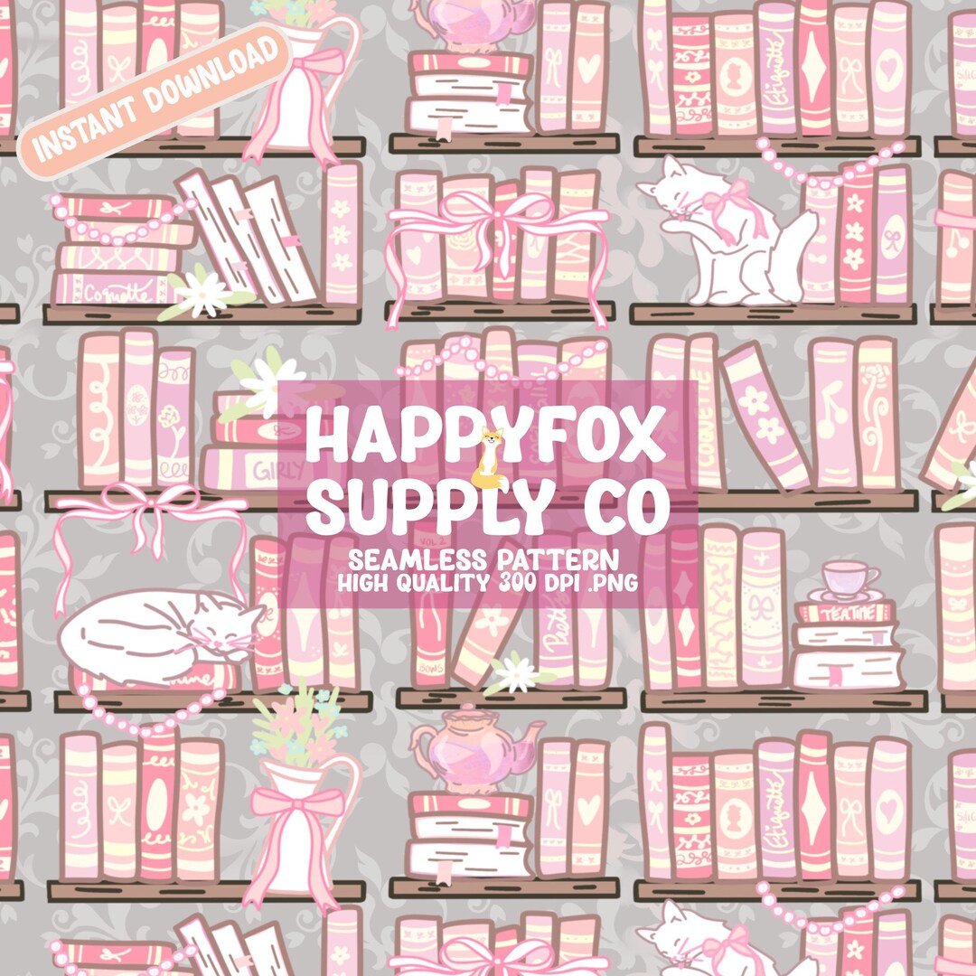 Coquette Bookshelf Seamless Pattern 300 DPI PNG Download for Digital ...
